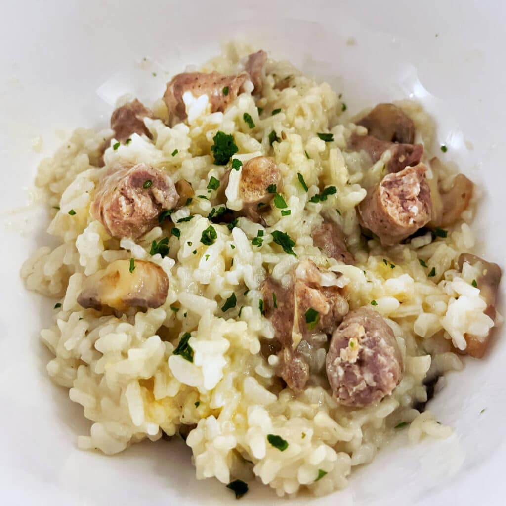 Instant pot sausage risotto with mushrooms